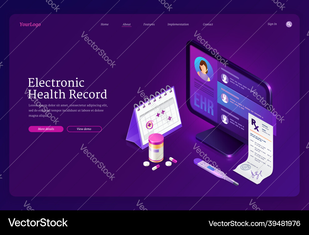 Ehr electronic health record isometric landing Vector Image