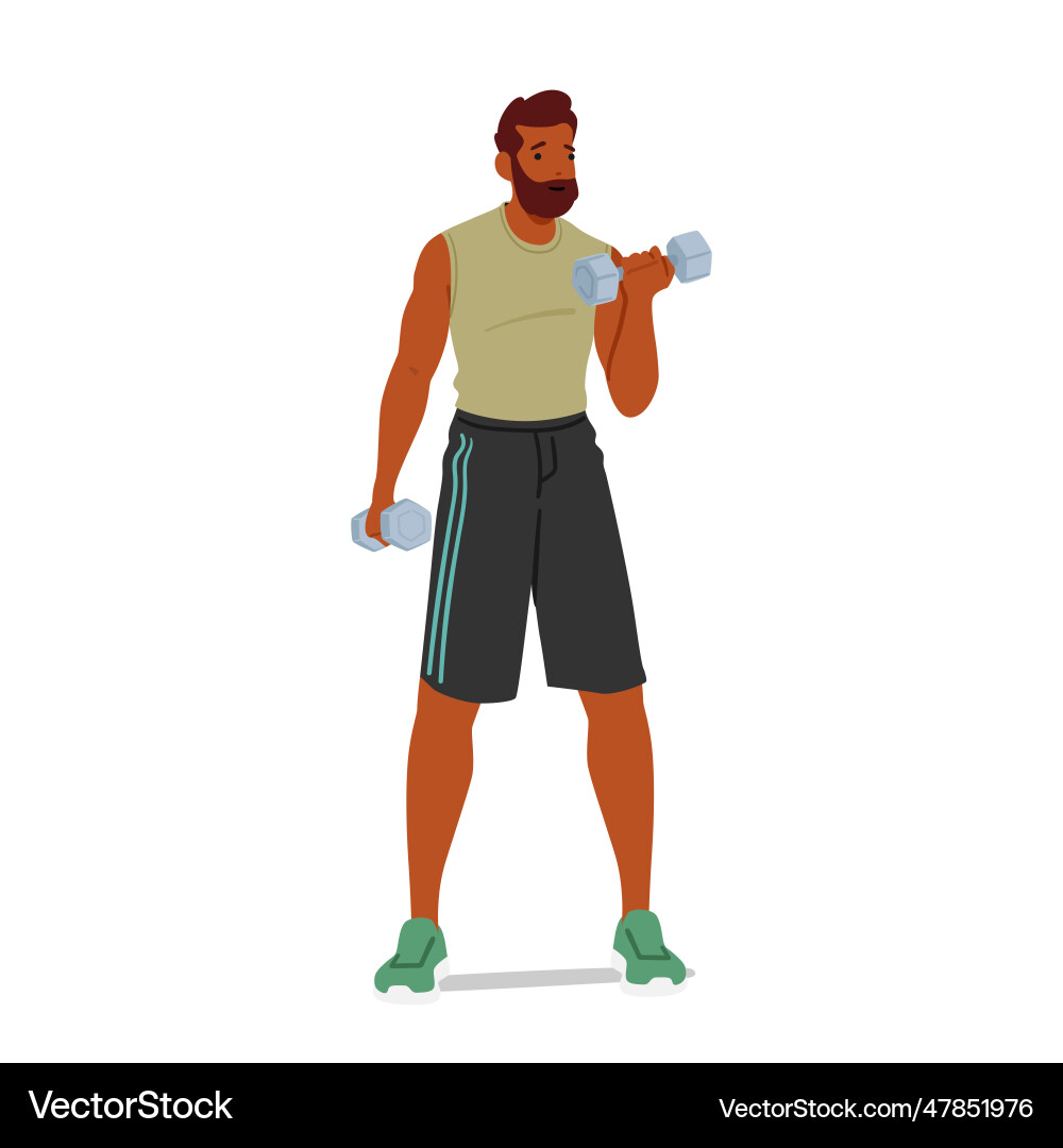Fit man trains with dumbbells character toning Vector Image