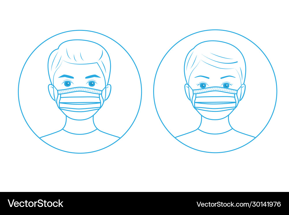 Instructions for use medical mask line art design Vector Image