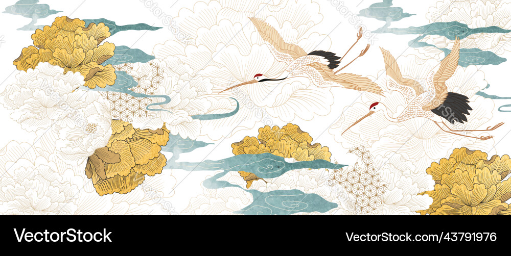 Japanese background with floral gold texture Vector Image