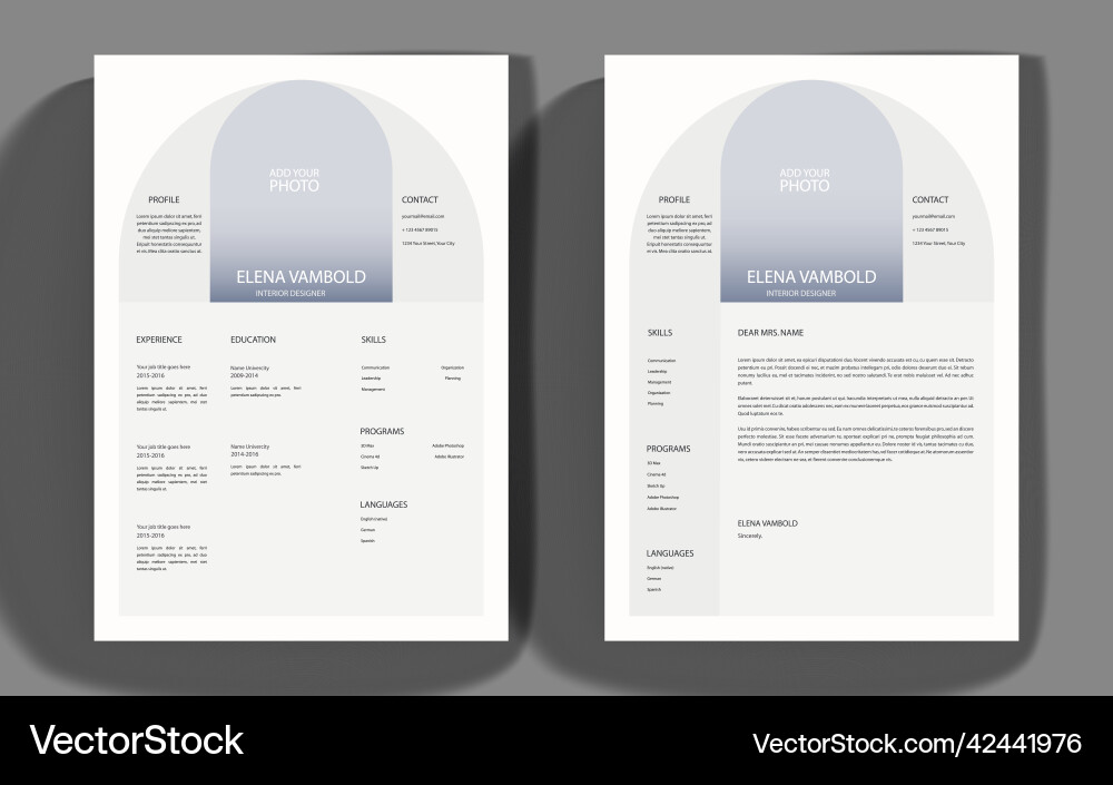 Professional clean modern resume cv and cover Vector Image