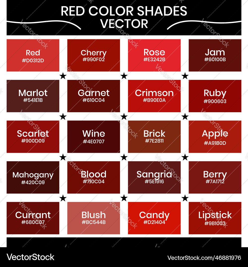 Red color shades with color hex Royalty Free Vector Image