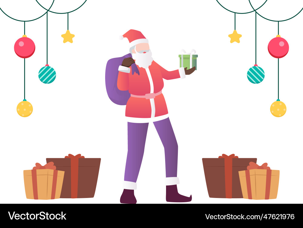 Santa stands among the presents Royalty Free Vector Image