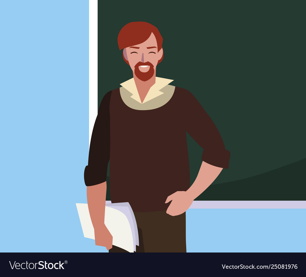 Teacher male with documents and chalkboard Vector Image