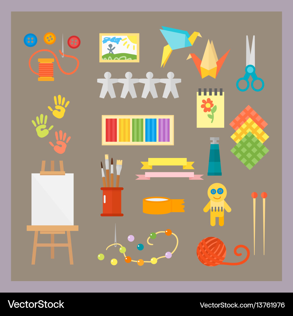 Themed kids creativity creation symbols poster in Vector Image
