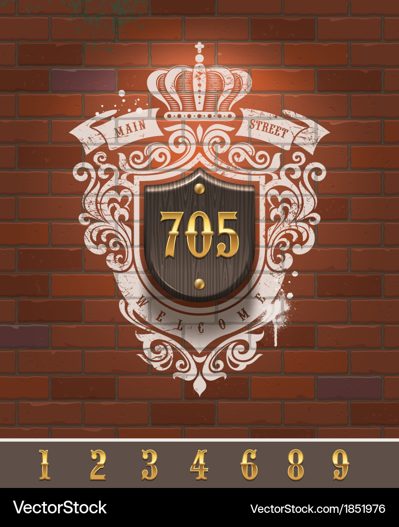 Vintage home number sign on brick wall Royalty Free Vector