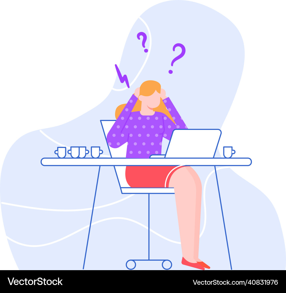 Woman at work place working under stress Vector Image