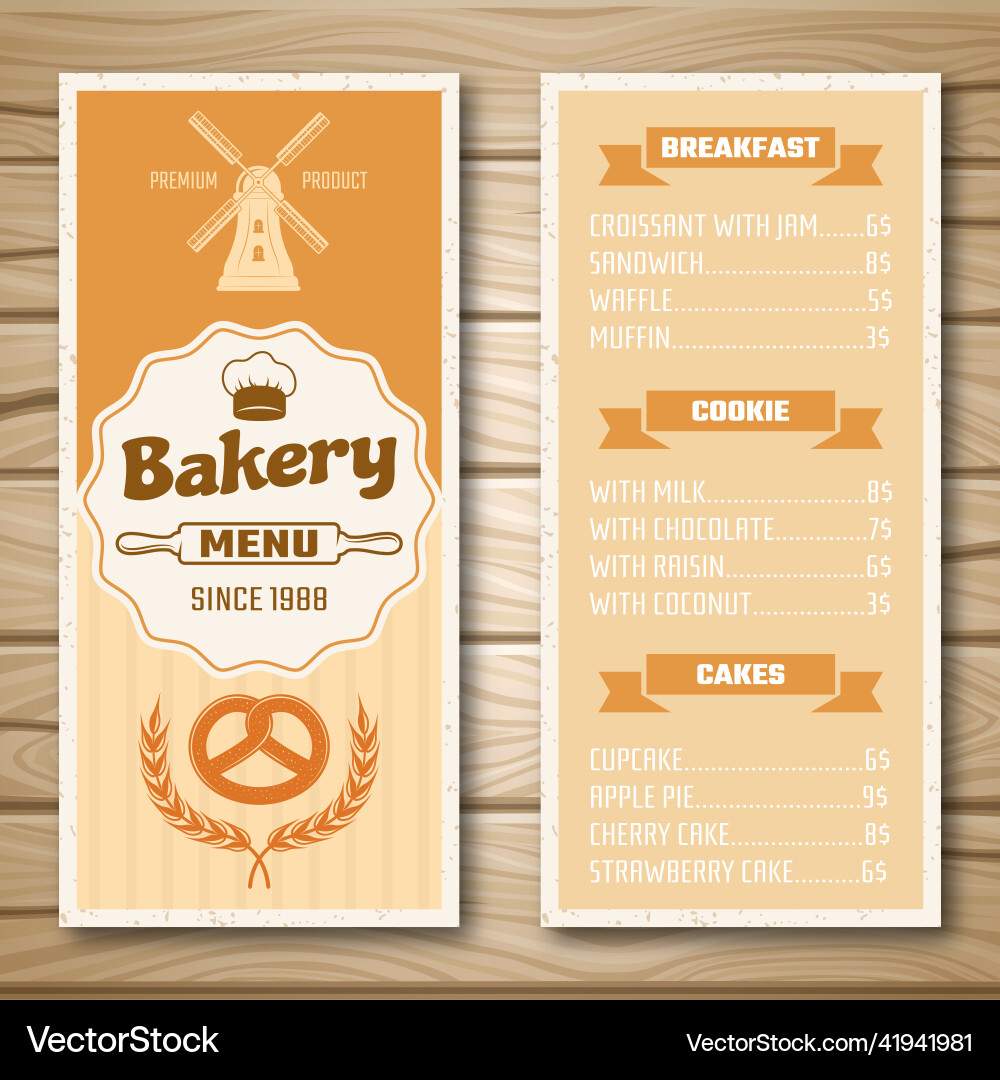 Bakery shop menu Royalty Free Vector Image - VectorStock