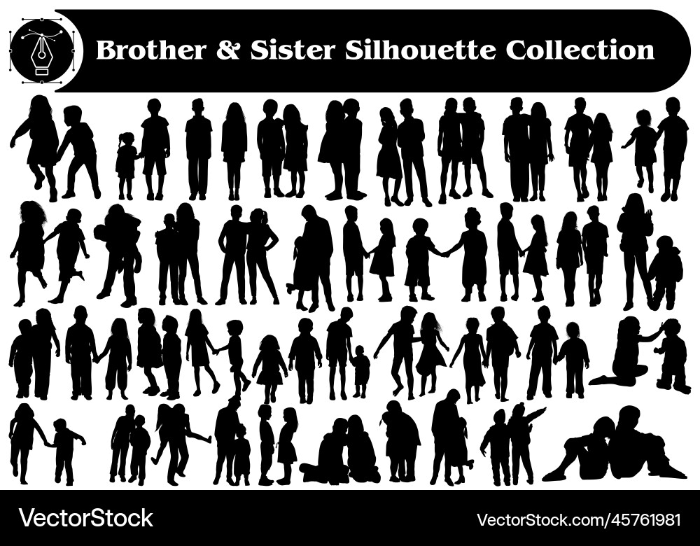 Brother and sister silhouettes collection Vector Image