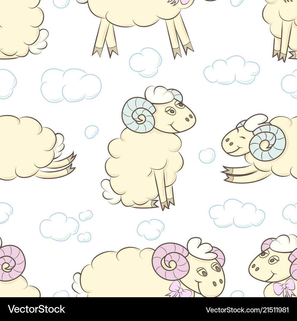 Cartoon sheep in the sky with clouds Royalty Free Vector