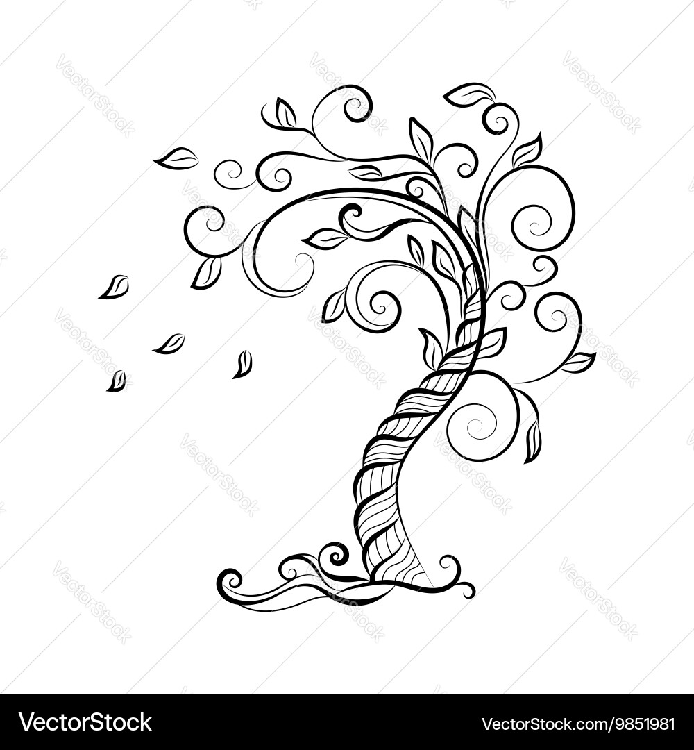 Decorative tree silhouette in autumn with leaves Vector Image