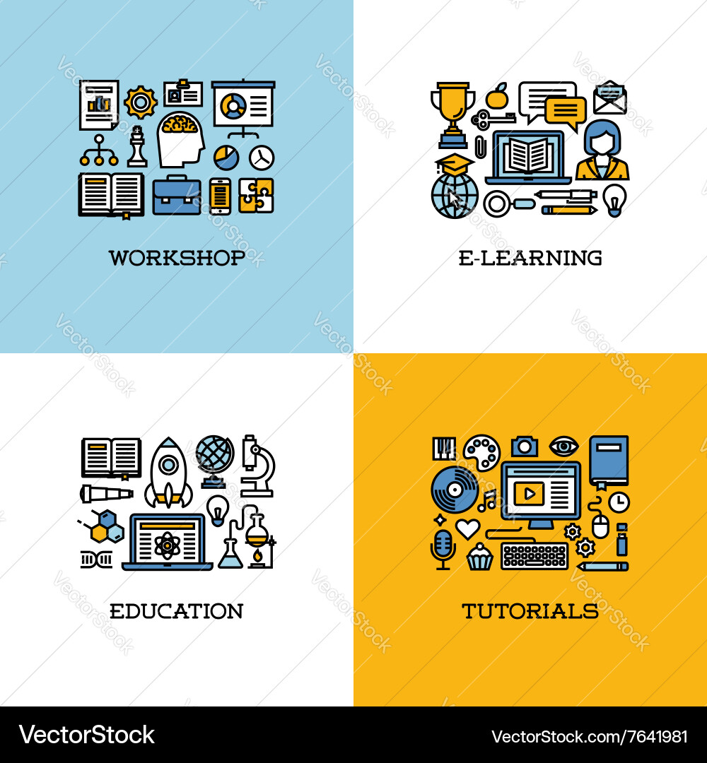 Icons of workshop e-learning education tutorials Vector Image