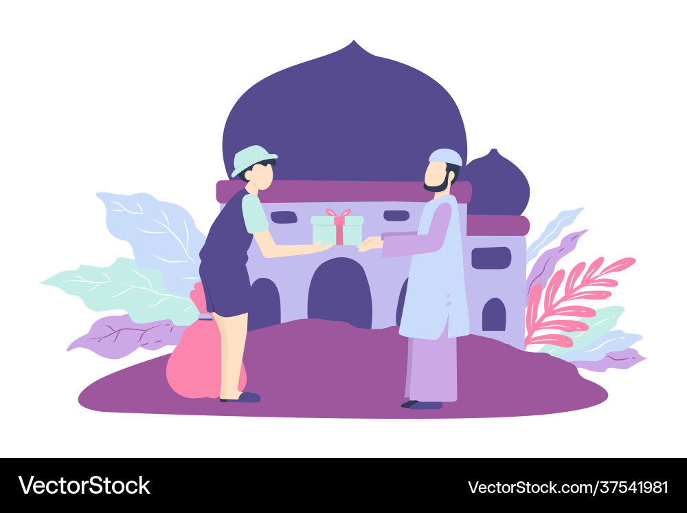 Muslim man giving alms to poor Royalty Free Vector Image
