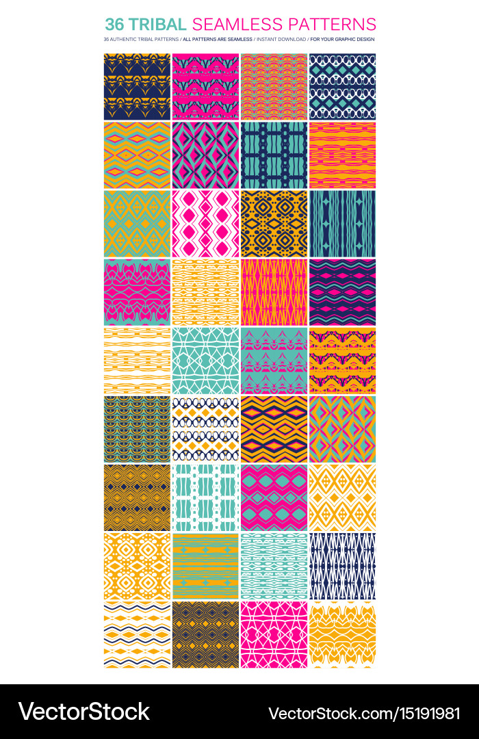 Set of 36 tribal seamless patterns Royalty Free Vector Image