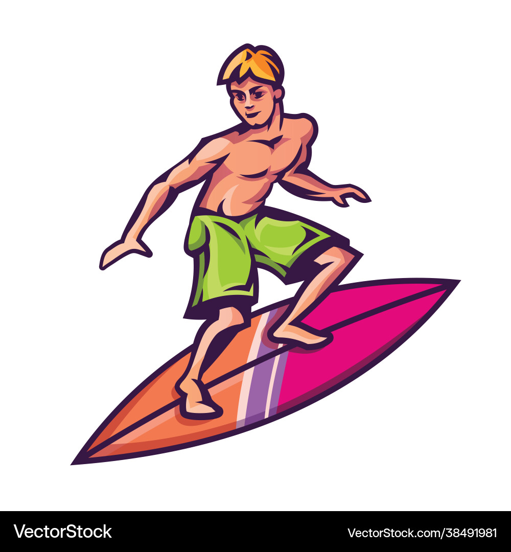 Surfer standing on surfboard Royalty Free Vector Image