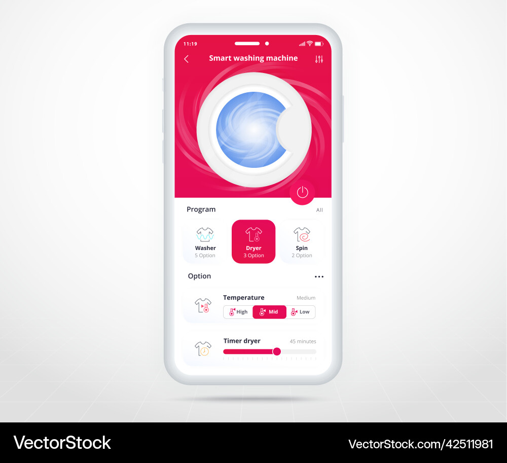 Washing machine app smart home wash controlled ux Vector Image