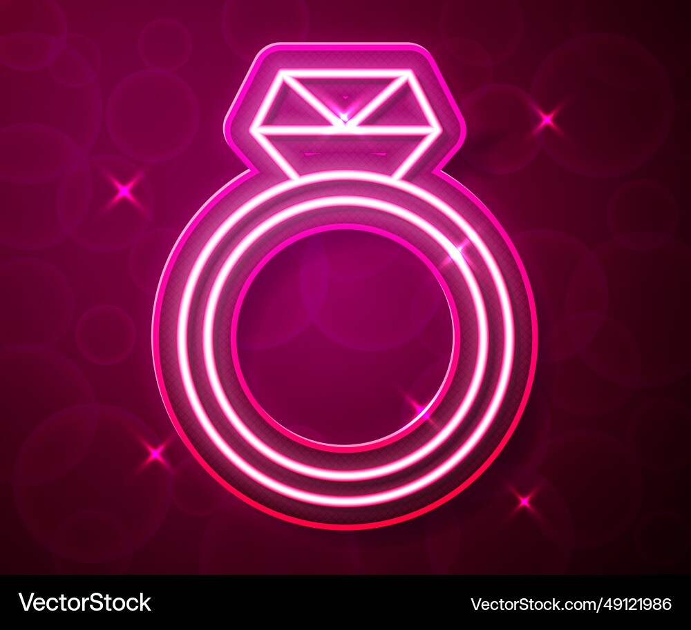 Glowing neon line diamond engagement ring icon Vector Image
