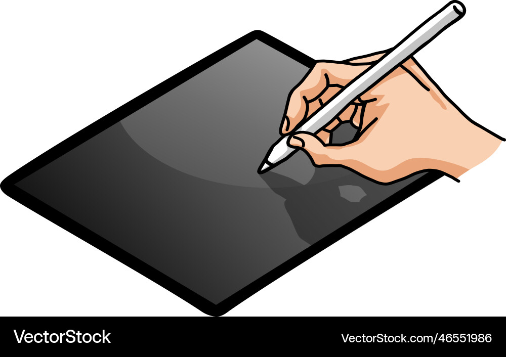 Hand holding pencil writer writing on blank tablet