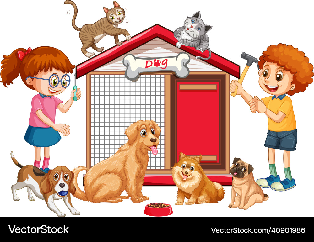 Happy children playing with their animals Vector Image
