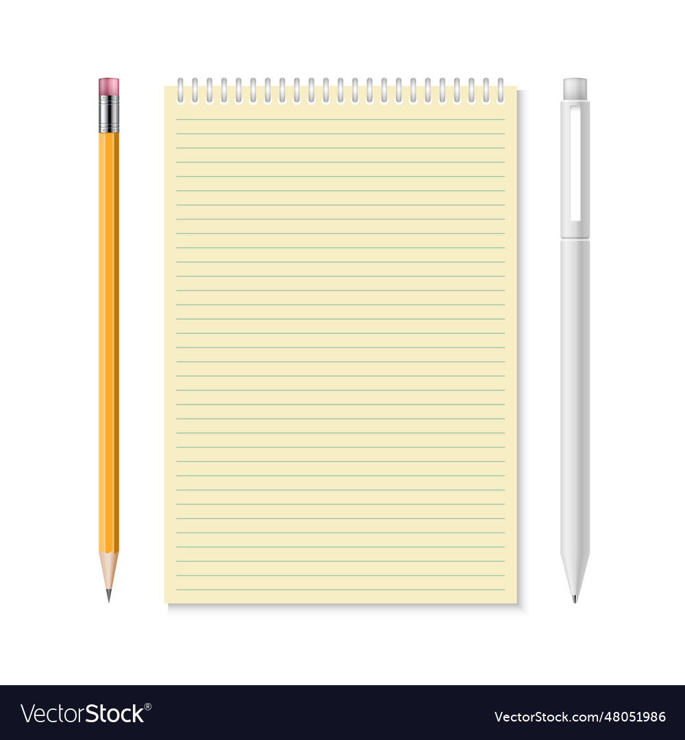 Notebook with pencil and pen Royalty Free Vector Image