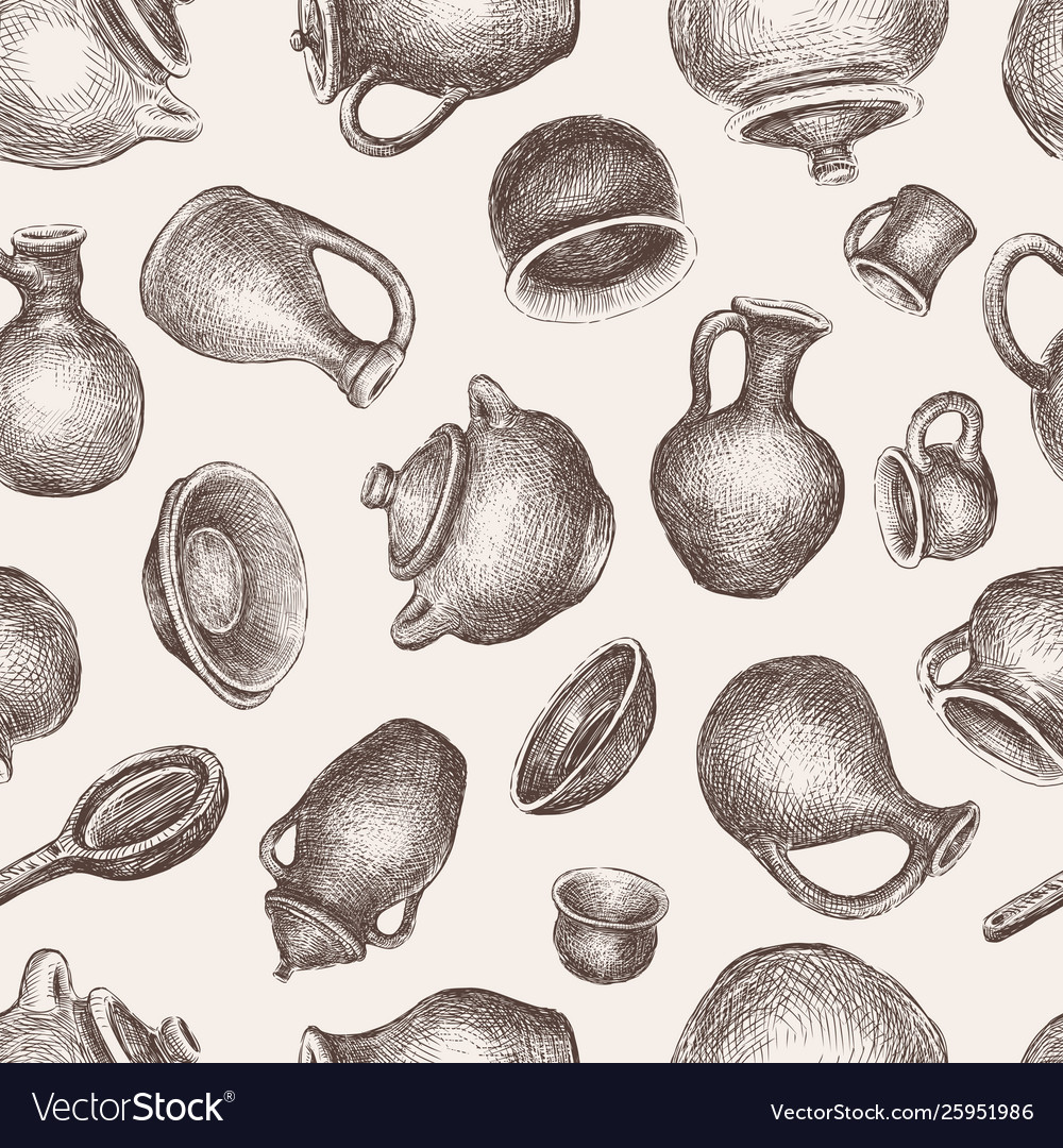 Pattern with pottery Royalty Free Vector Image