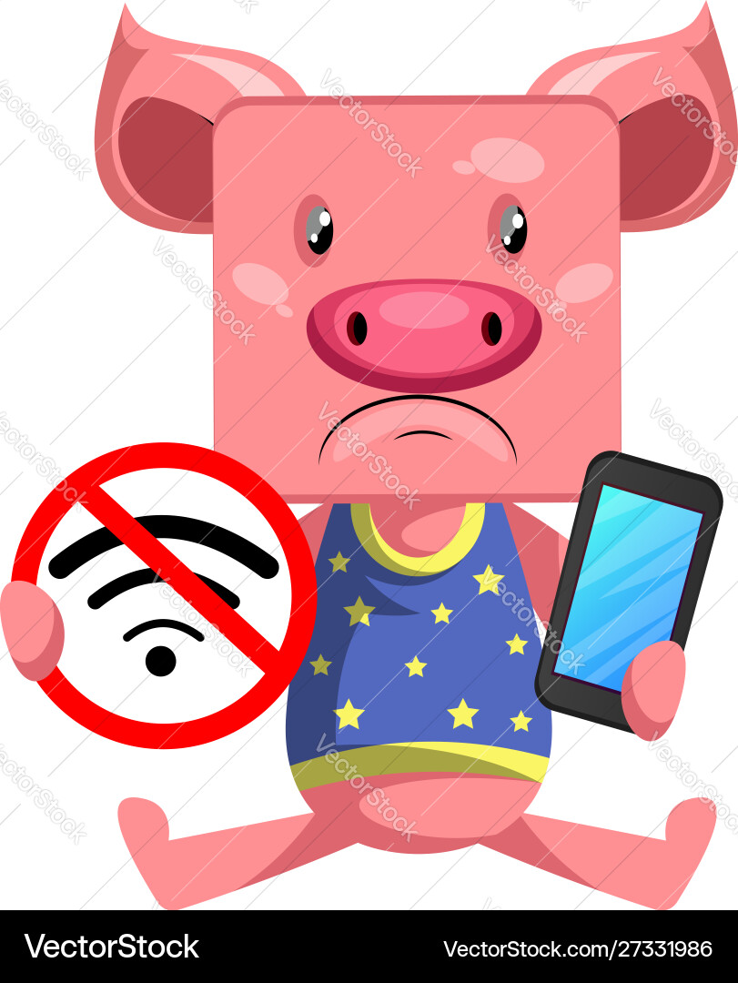 Pig with no wifi on white background Royalty Free Vector
