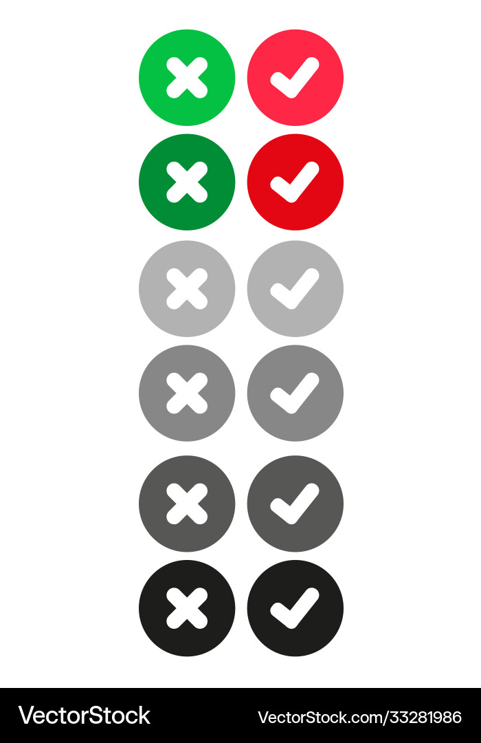 Tick and cross icon on white background Royalty Free Vector