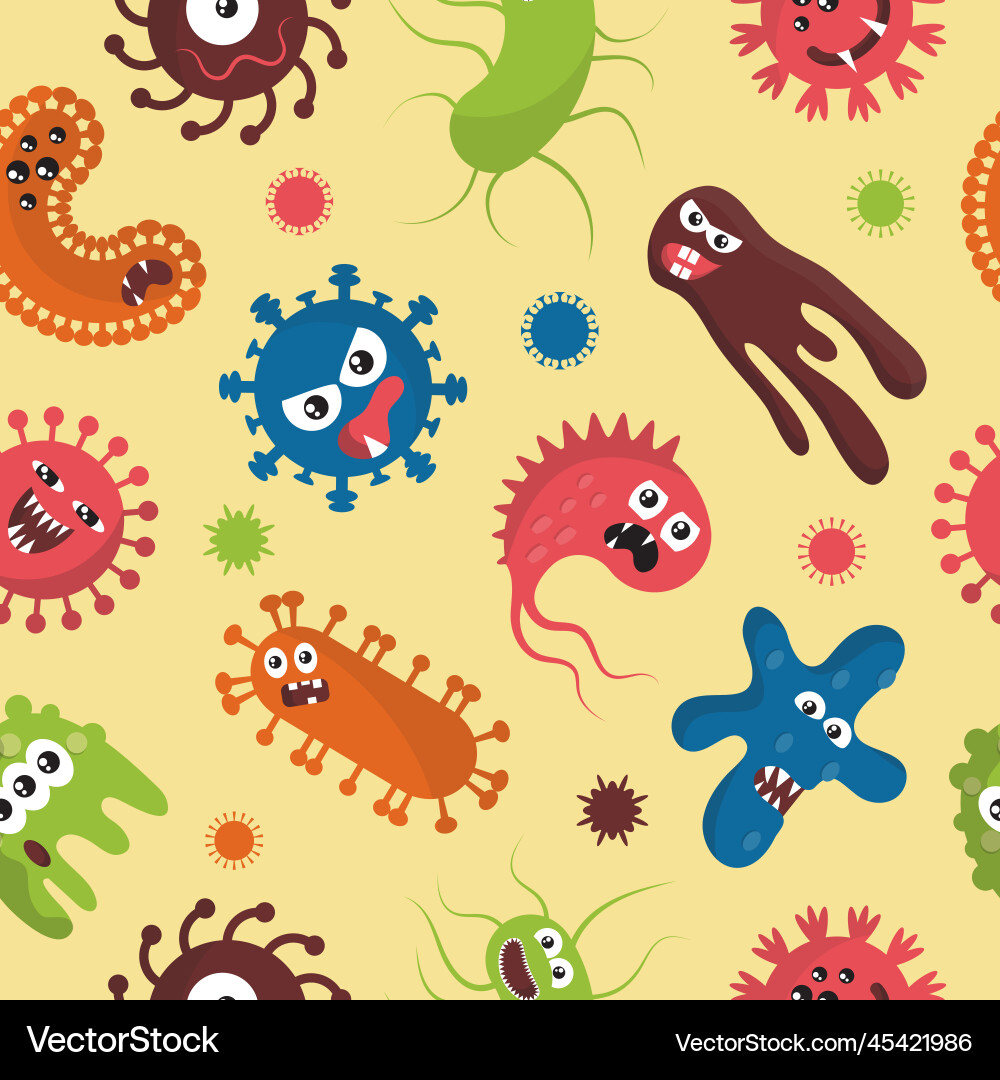 Virus germ funny bacteria pattern comic covid Vector Image