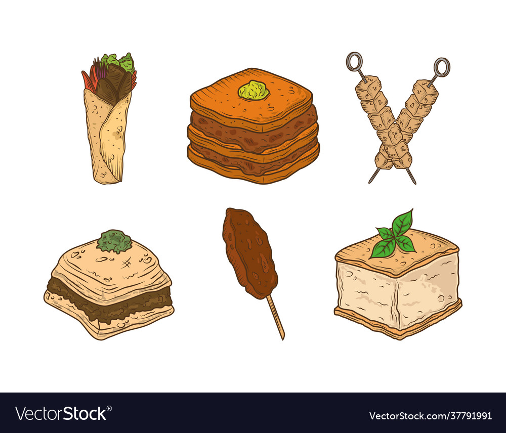 Arabic food set Royalty Free Vector Image - VectorStock