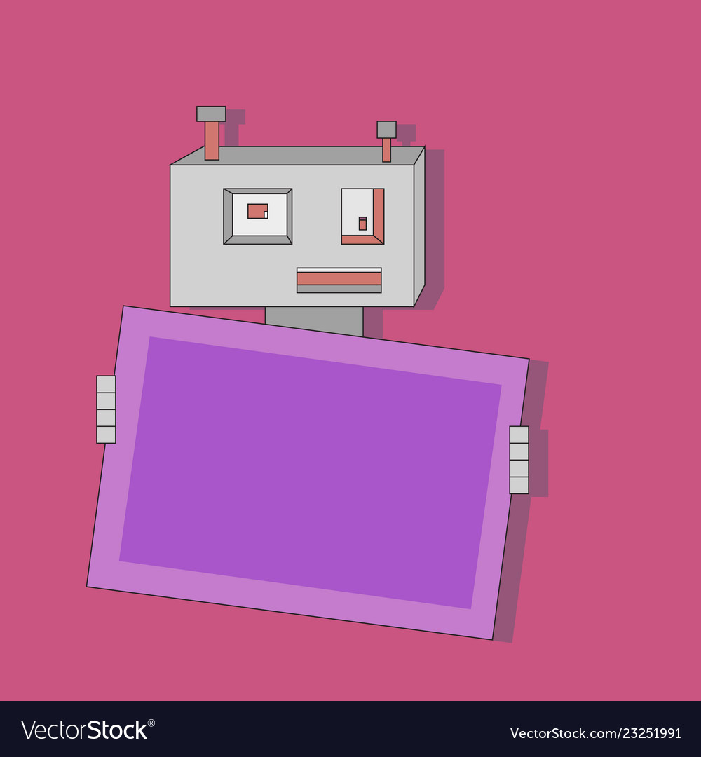 Cute cartoon flat robot with banner Royalty Free Vector