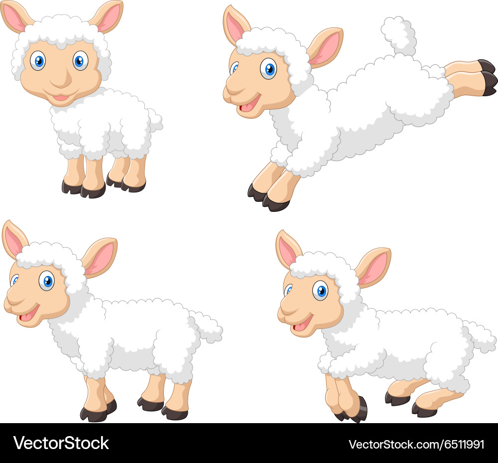Cute cartoon sheep collection set isolated Vector Image