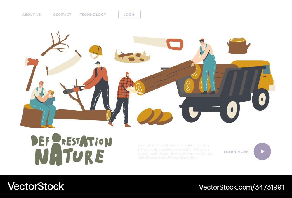 Deforestation landing page template lumberjack Vector Image