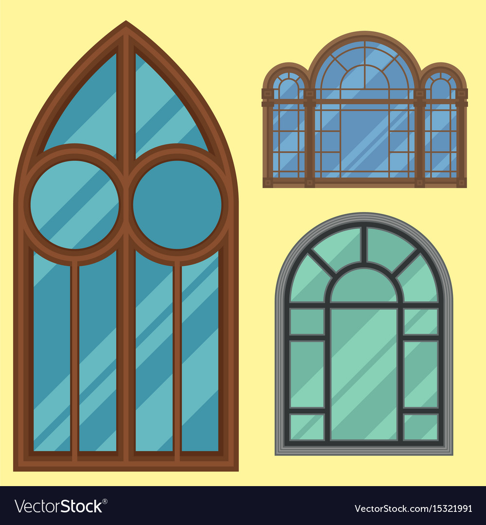 Different types house windows elements flat style Vector Image