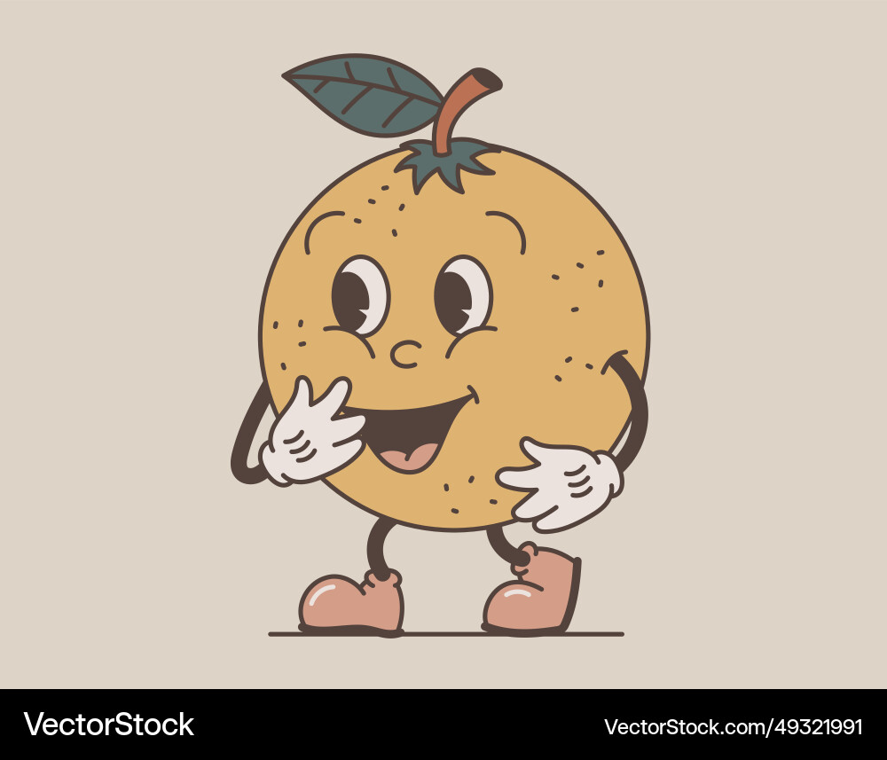 Funny groovy retro character smiling orange Vector Image