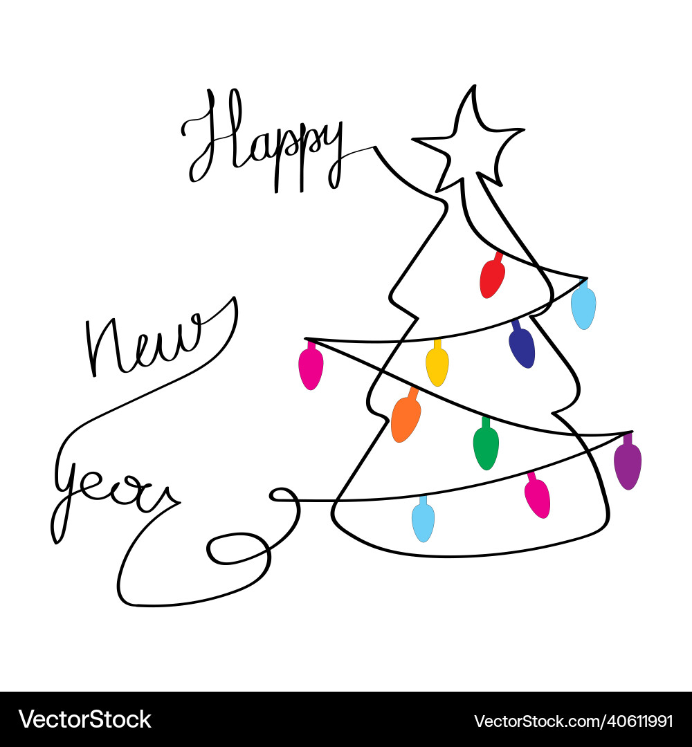 Line art christmas tree with flashlights holiday Vector Image