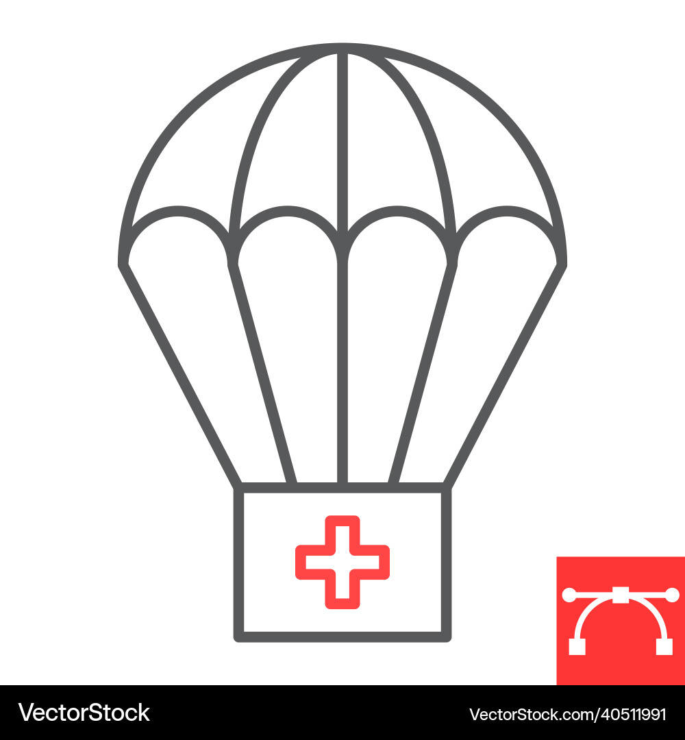 Parachute with first aid kit line icon Royalty Free Vector