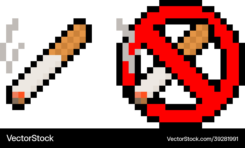 Pixel 8 bit cigarette and no smoking sign Vector Image
