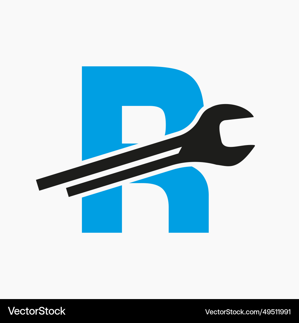 Wrench logo on letter r with engineering symbol Vector Image