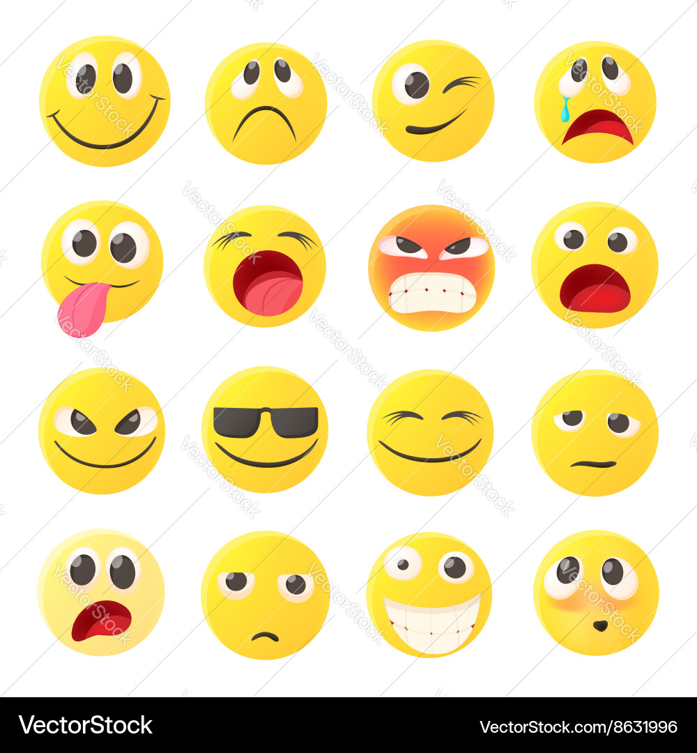 Emoticon icons set cartoon style Royalty Free Vector Image