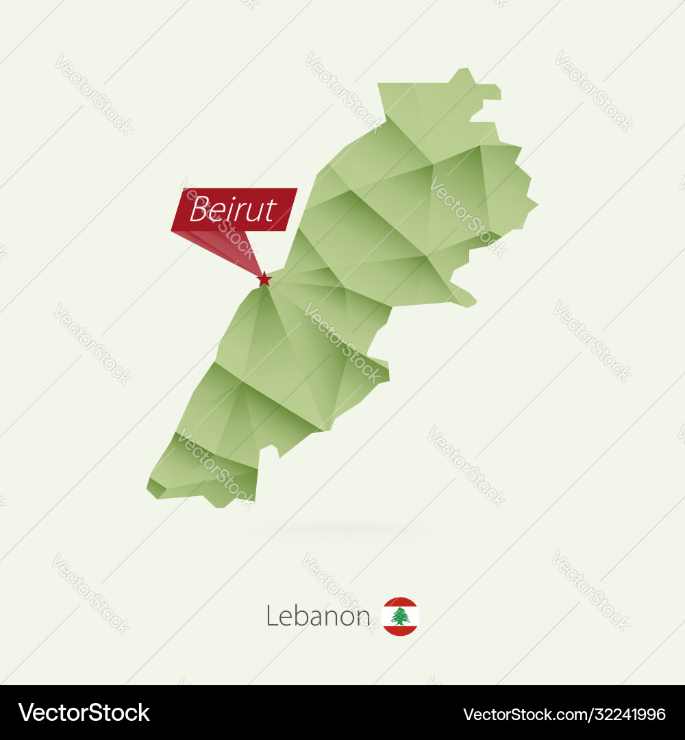 Green gradient low poly map lebanon Royalty Free Vector