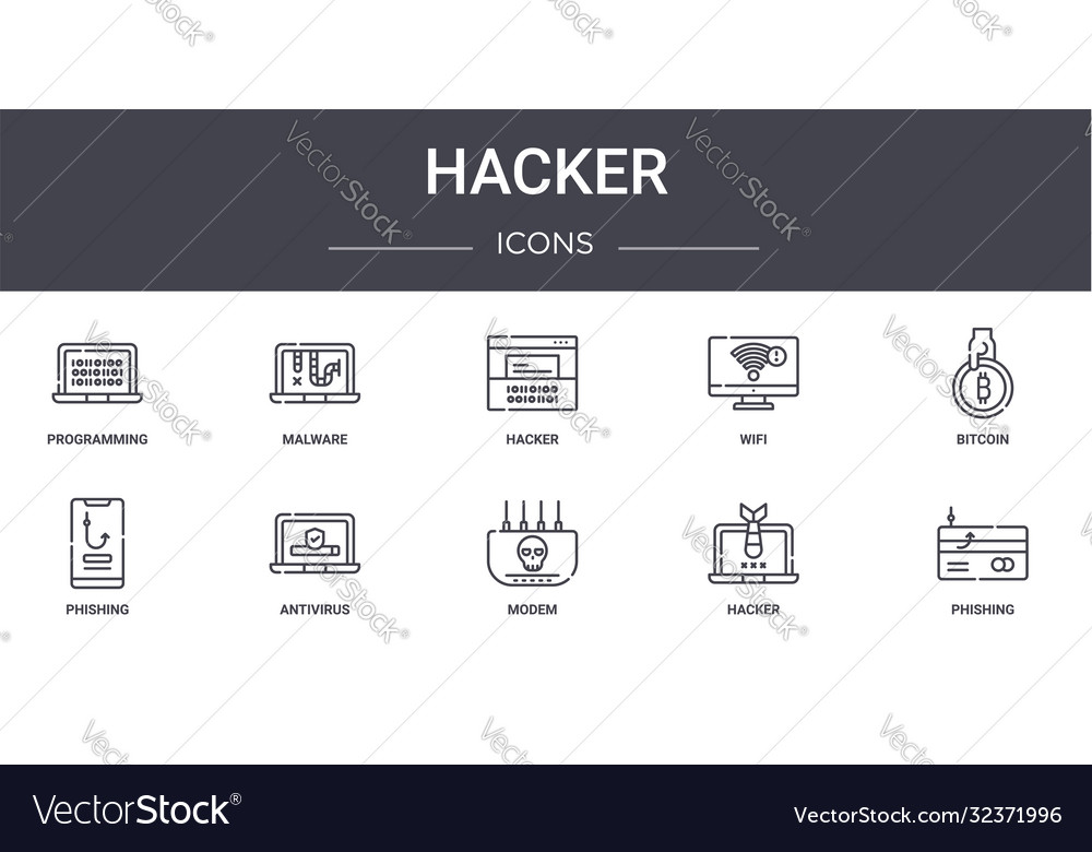 Hacker concept line icons set contains icons Vector Image