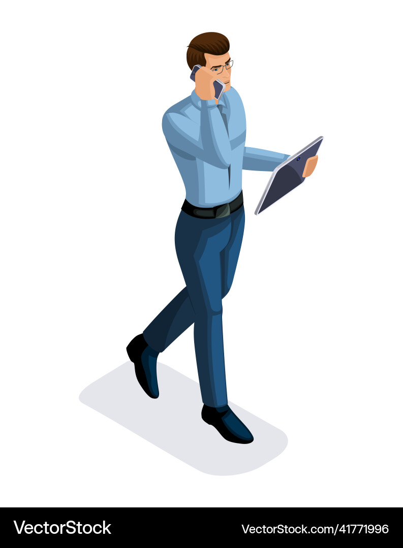 Isometric business people with gadgets hi-tech Vector Image