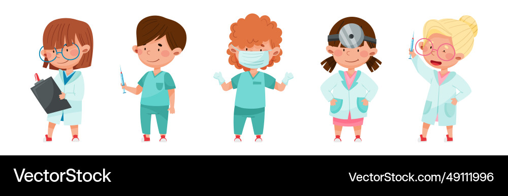 Kid character playing doctors and nurse set Vector Image
