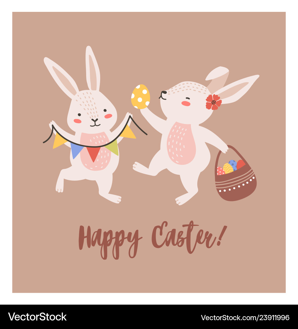 Postcard template with pair lovely bunnies or Vector Image