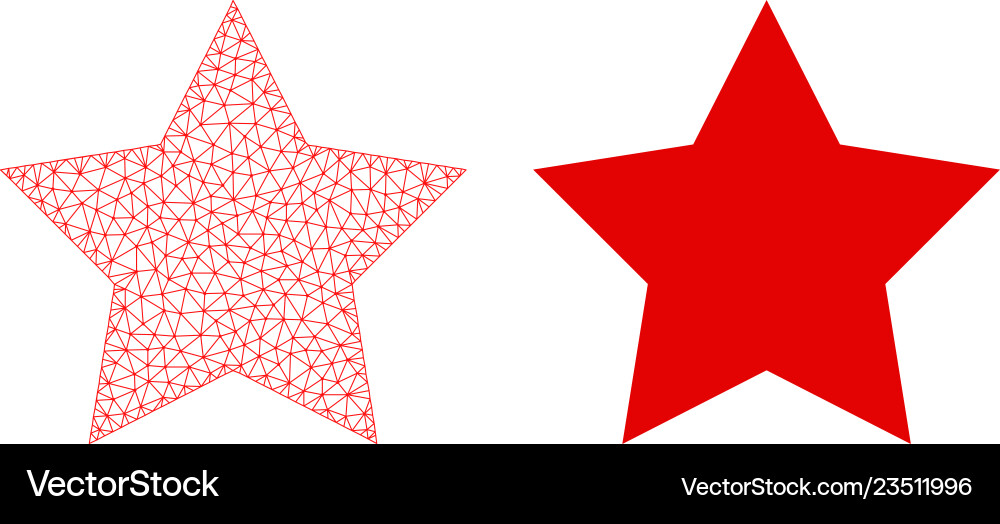 Red polygonal wire frame mesh star and flat Vector Image
