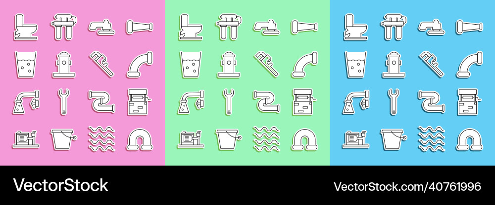 Set line industry metallic pipe well water tap Vector Image