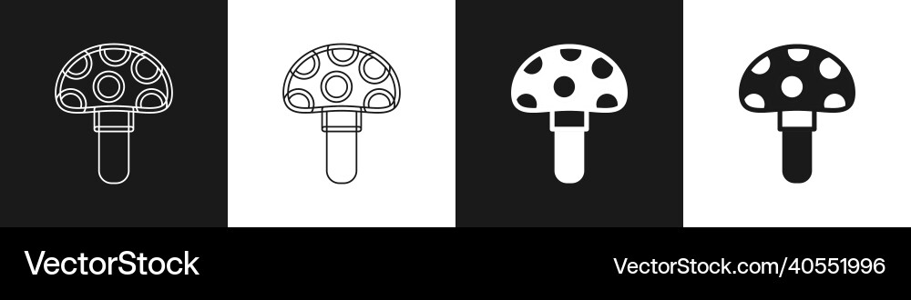 Set psilocybin mushroom icon isolated on black Vector Image