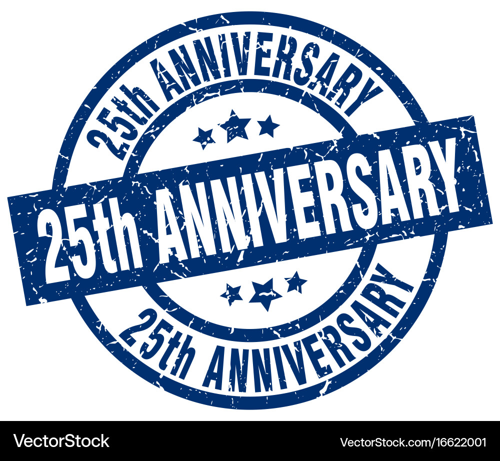 25th anniversary blue round grunge stamp Vector Image
