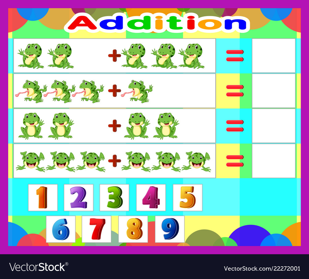 Additional game frog cartoon math educational Vector Image