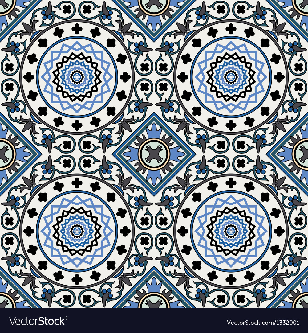 Arabesque seamless pattern in blue Royalty Free Vector Image